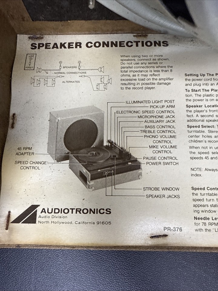 VTG Audiotronics Portable Record Player 535V 33/45/78RPM w/Speaker ...