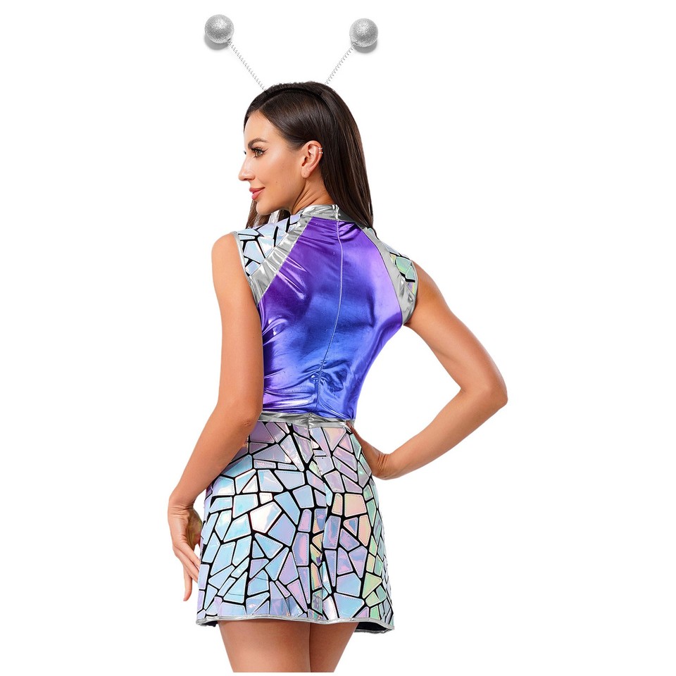 Women Dress Masquerade Alien Costume 70s 80s Outfits Festival A-line ...