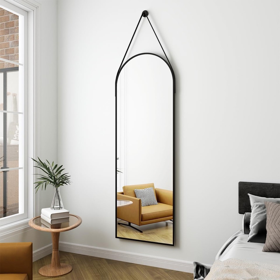 48''x16'' Arched Wall Mirror Full Lengthr with Hanging Mirror Leather ...
