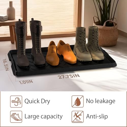 Heavy Duty Boot Trays Natural Rubber Shoe Mat Tray for Entryway with ...