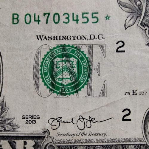 FW Duplicate Serial Number STAR Note B 04703455 ☆ One Dollar $1 Bill ...