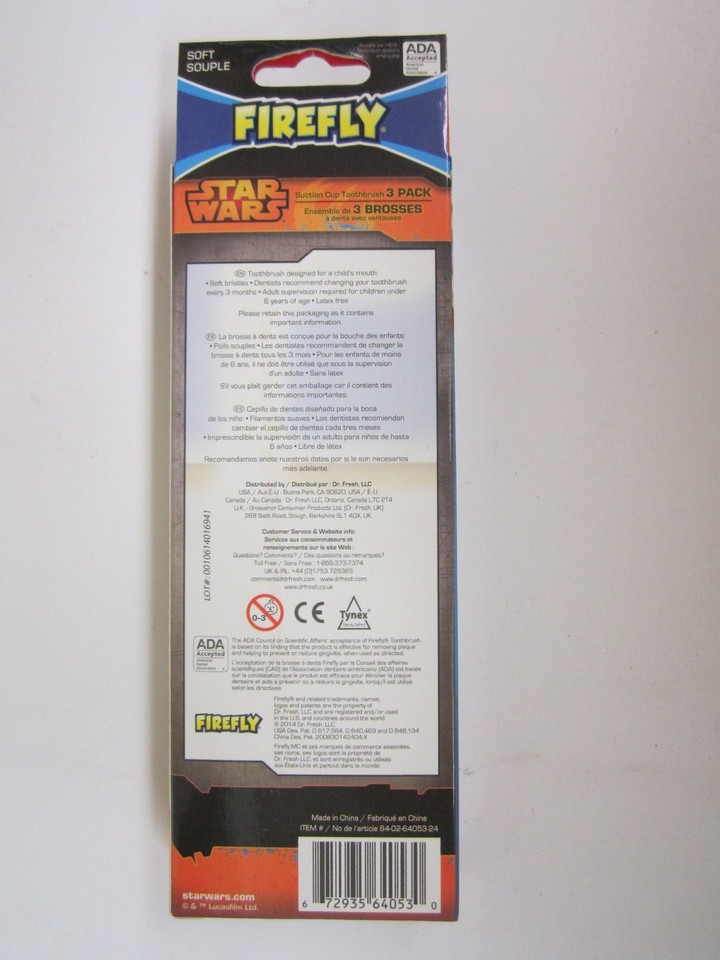 Star Wars Firefly Toothbrush 3 Pk C3PO Luke Skywalker Darth Vader Soft ...