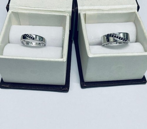 His and Her Matching Bride and Groom Wedding Band Set Black Onyx ...