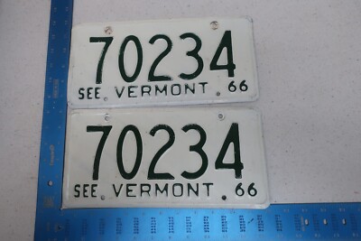 1966 66 VERMONT VT CAR VEHICLE LICENSE PLATE PAIR SET TAG #70234 | eBay