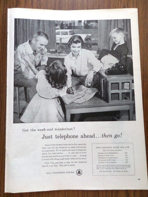 1956 Bell Telephone Ad Phone Ahead Then Go Week-End Wanderlust? | eBay