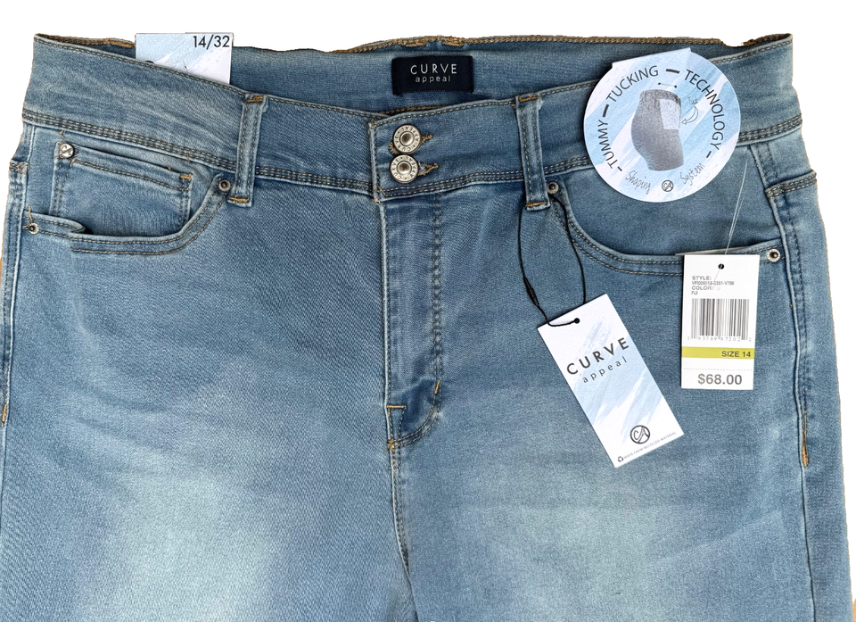 Curve Appeal Womens Tummy Tucking Tech Blue Hi-Rise Cuffed Jeans MSRP ...
