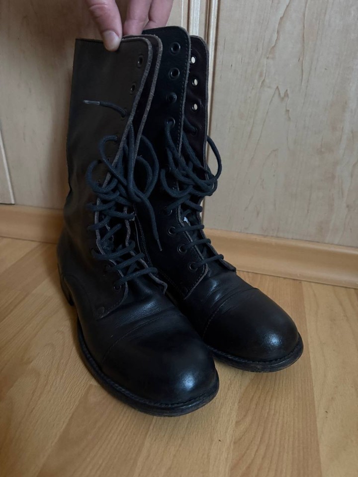 MOMA MADE IN ITALY BLACK LEATHER BOOTS ZIPPER BIKER ANKLE BOHO WOMENS ...