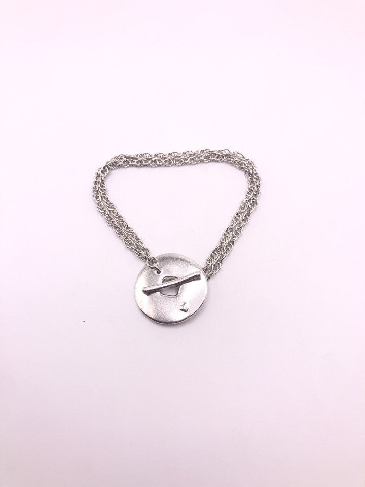 Sterling Silver 925 Two Strand Love Life Toggle Token Coin Bracelet 7in ...