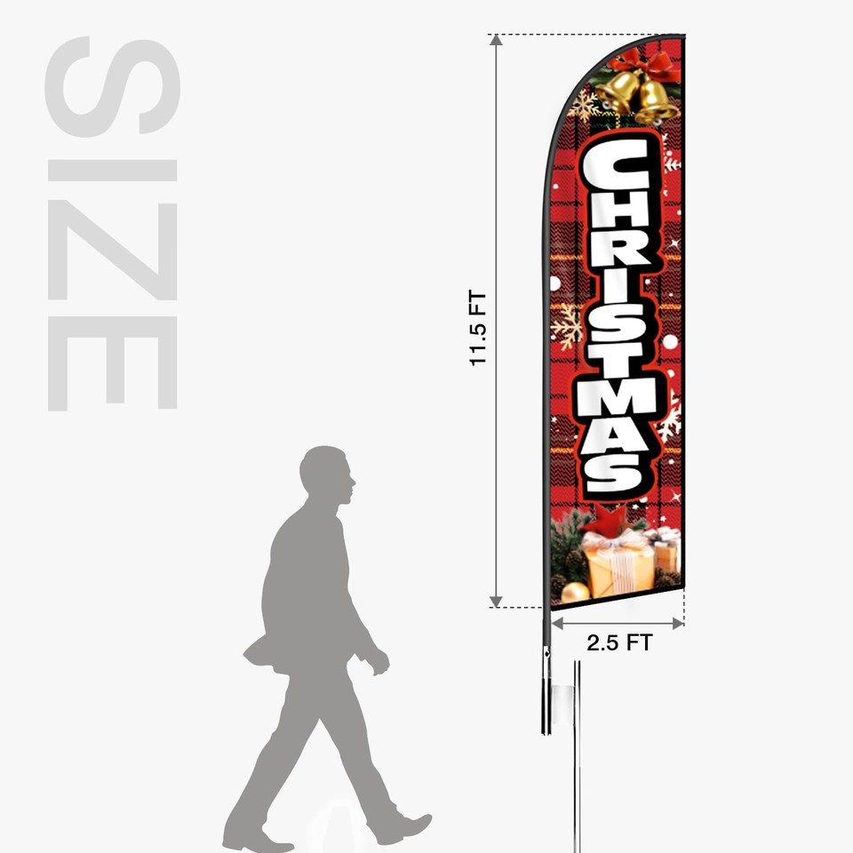 Christmas Feather Flag Banner - 11.5x2.5 Ft Merry Christmas Swooper ...