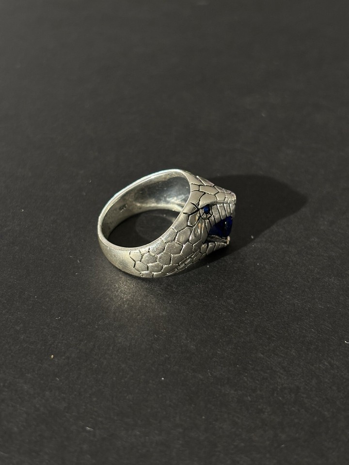 Men's Sterling Blue Sapphire Snake Head Ring Viking Heritage Size 9 | eBay