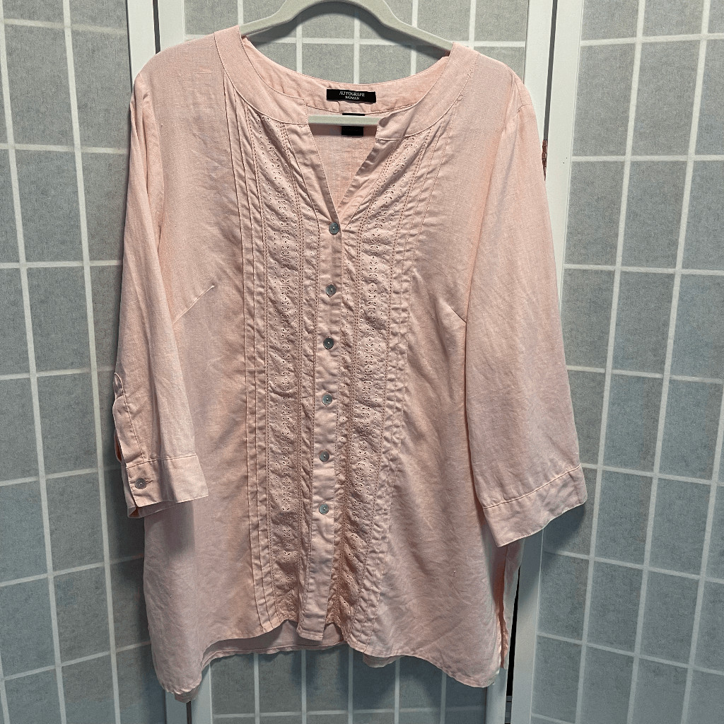 AUTOGRAPH WOMAN Women's 100% linen 3/4 sleeve button … - Gem