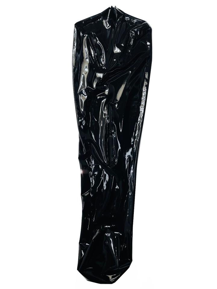 Latex catsuit sleep bag neck entry chest zip crotch-zip latex sleepnack ...