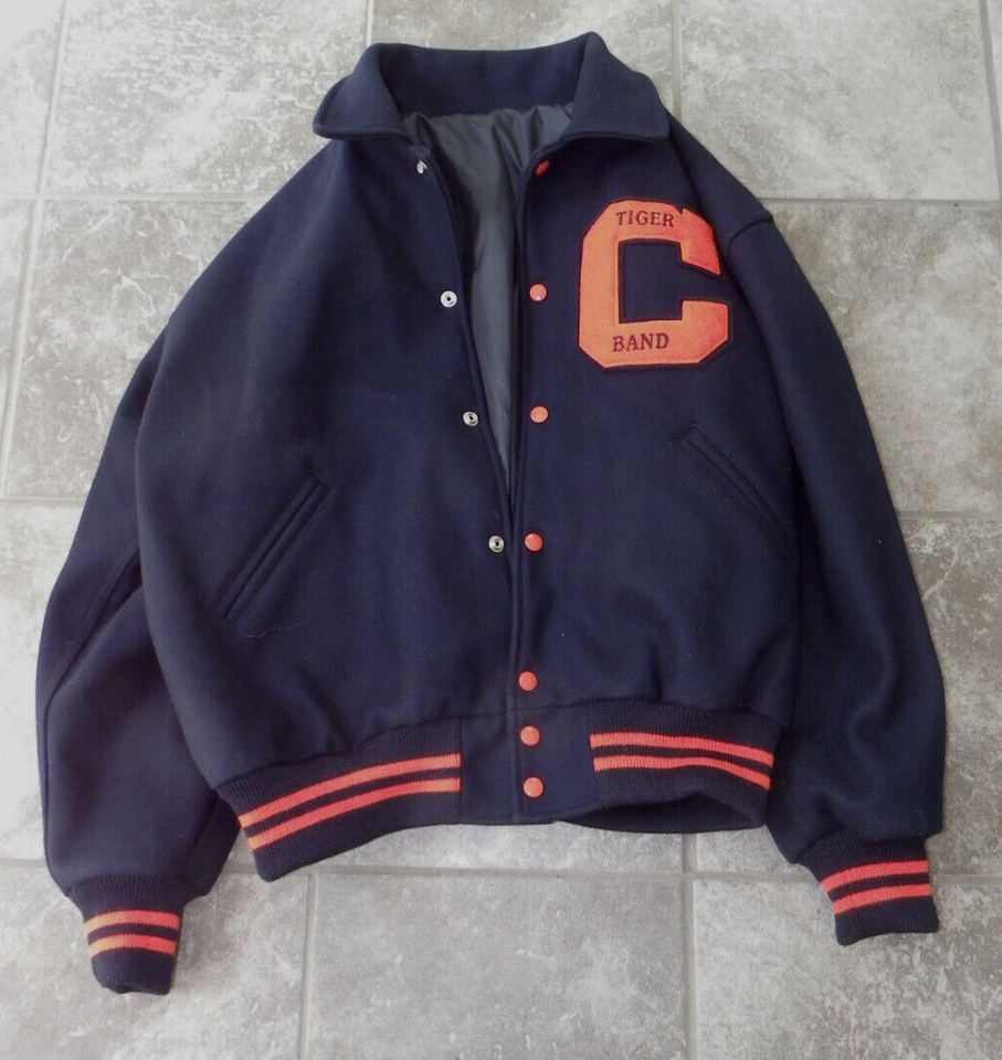 Dark Blue College Letterman's Jacket With Orange Clemson Tiger Band ...