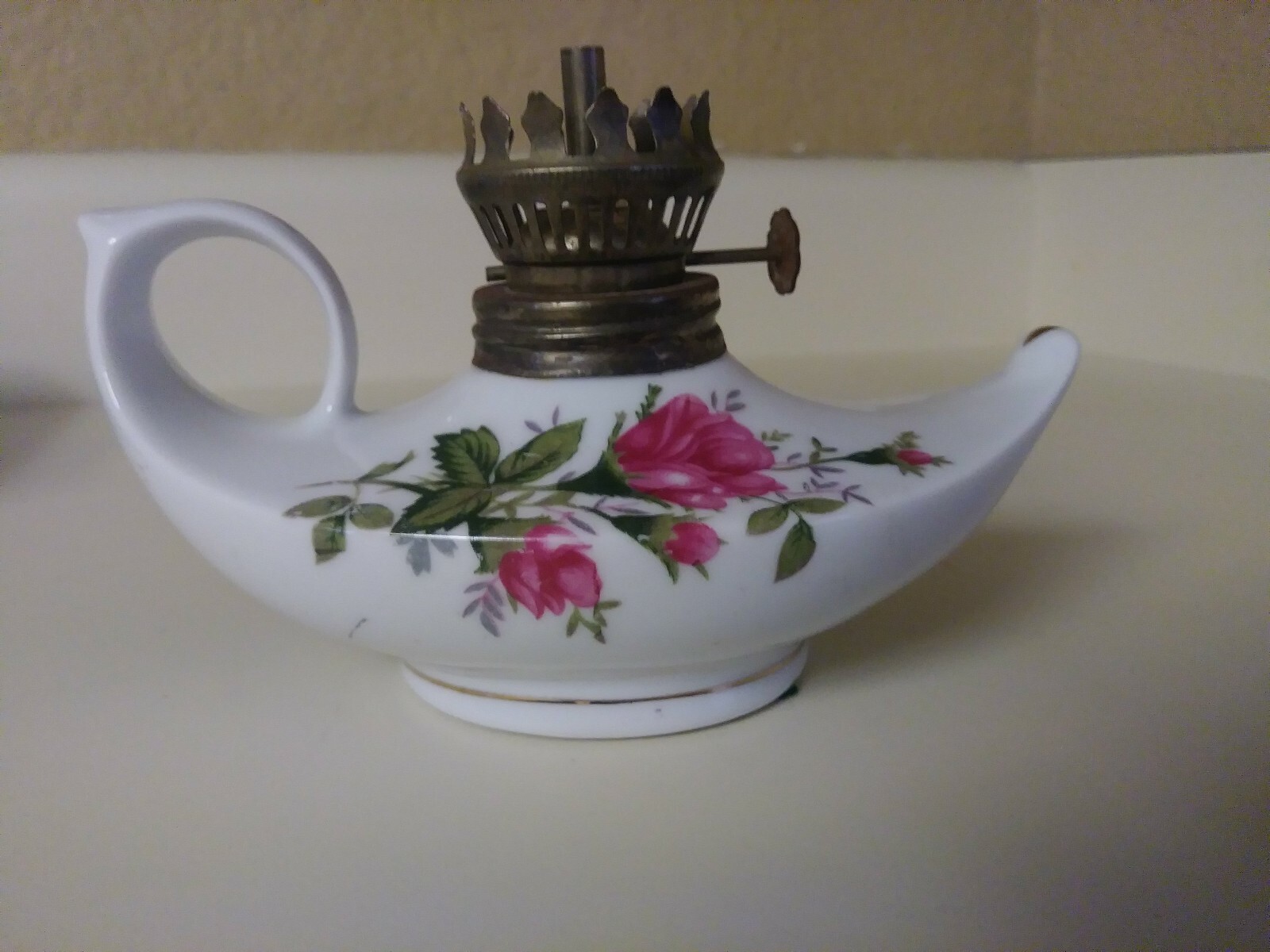Vintage Ceramic Miniature Genie Finger Oil Lamp w Rose Pattern w/o ...