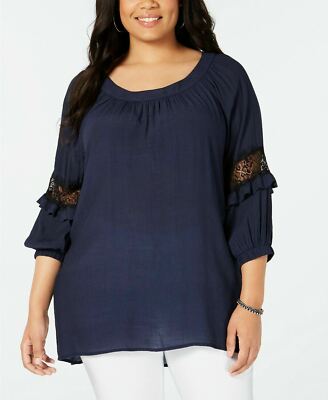 New NY Collection Women's Plus Size 1X Navy Statement Sleeve Top | eBay