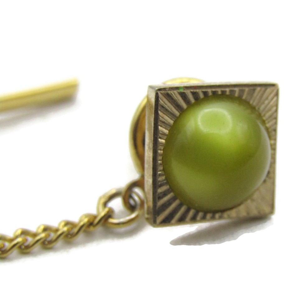 Lime Green Center Dome Vintage Men's Tie Pin Tack Jewelry Gold Tone | eBay
