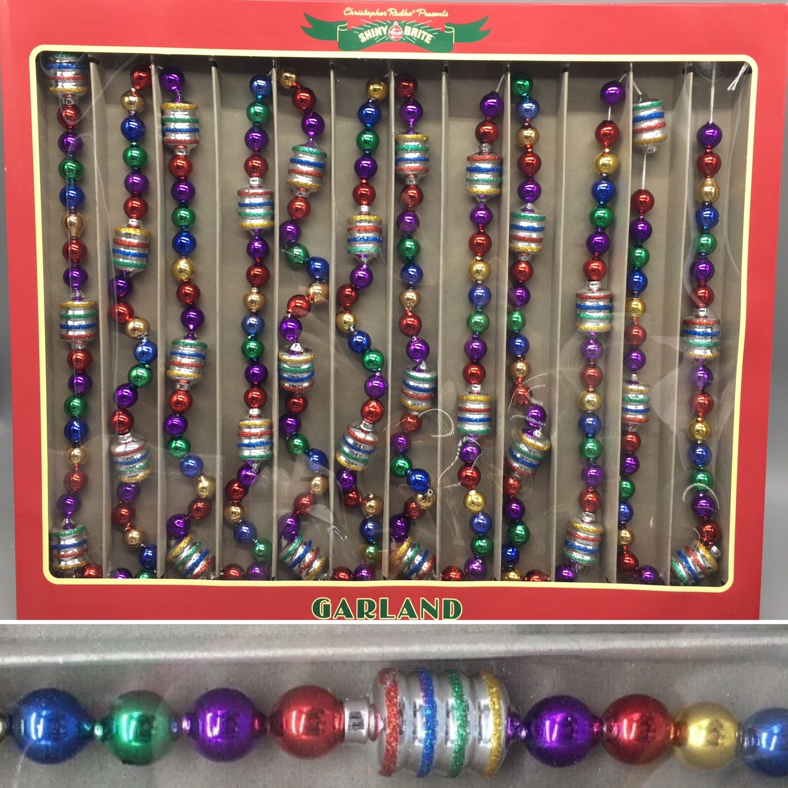 x2 Radko Shiny Brite Glass Christmas Tree Garland Figural Jeweled Tone ...