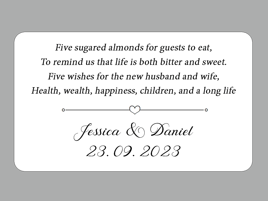 Sugared Almonds Wedding Poem Stickers Personalised Wedding Favour Gift ...