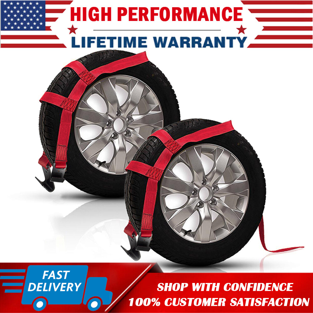 2PCS Adjustable Car Tire Tow Dolly Basket Straps Tie Down Wheel Strap ...