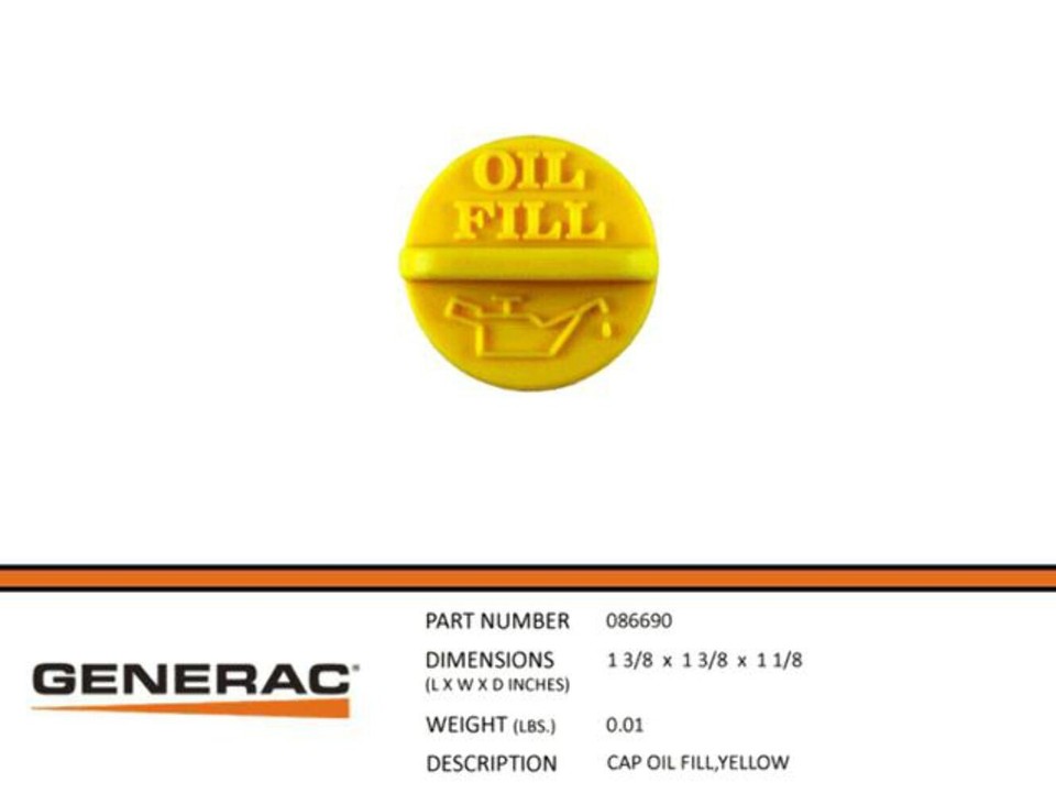 Generac Guardian 086690 CAP OIL FILL,YELLOW | eBay