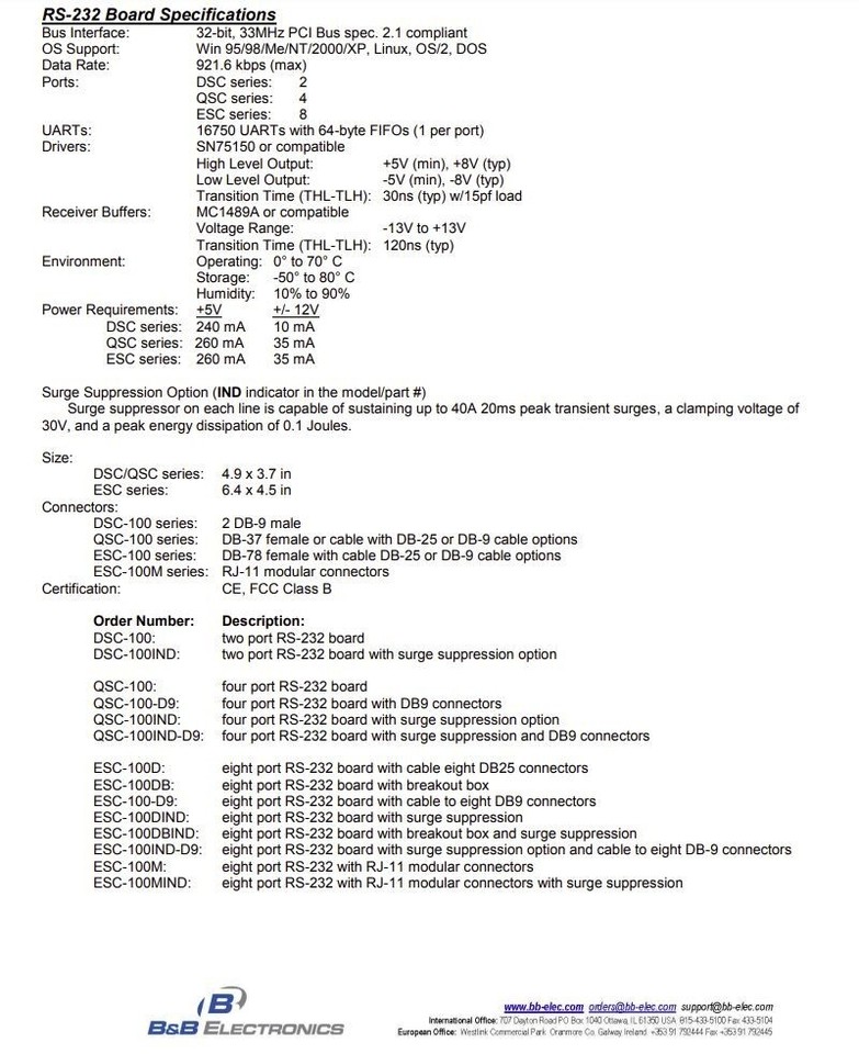 QUATECH ESC-100M 8 EIGHT PORT RS-232 RJ11 PCI SERIAL ADAPTER 930-3013 ...
