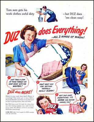 1945 DUZ Detergent housewife wash day laundry retro photo~art print ad ...