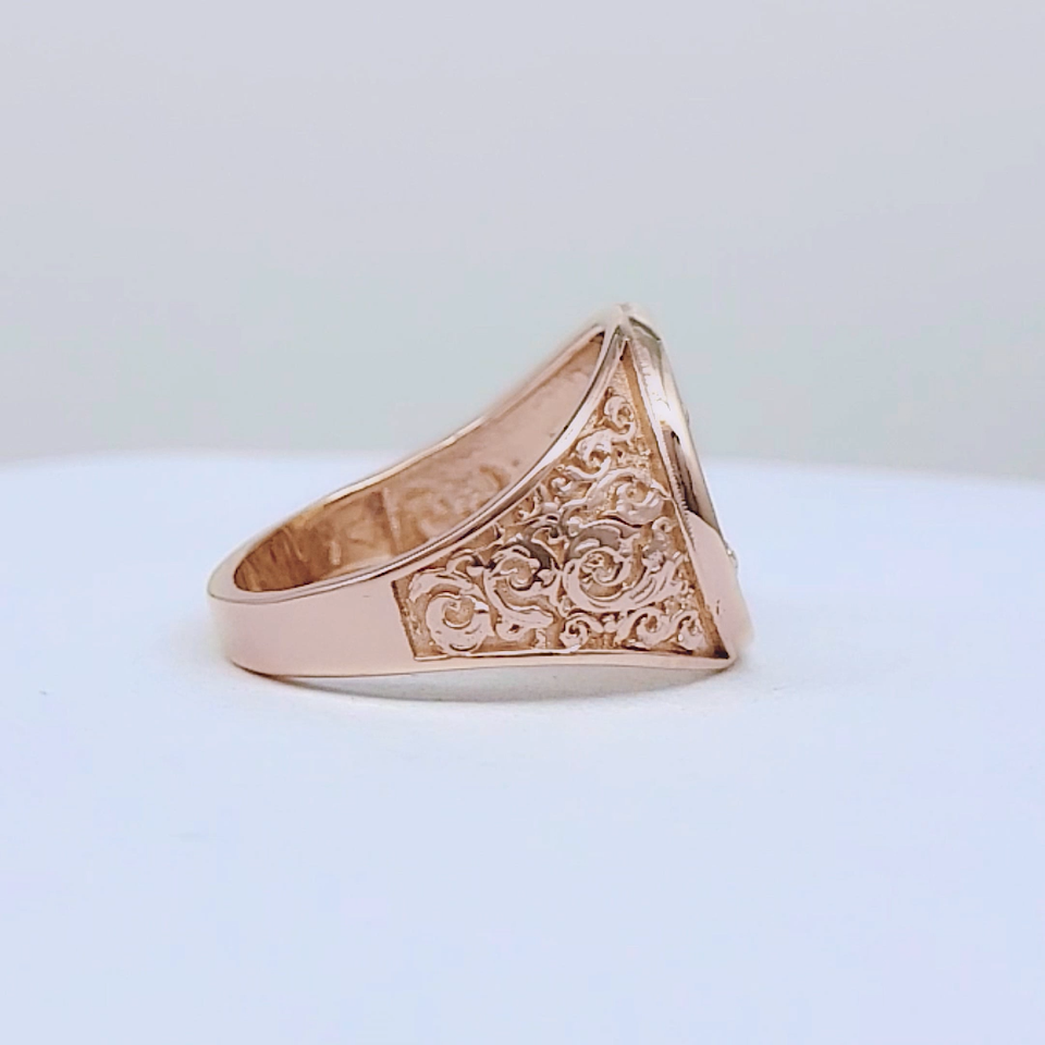 Real 18K Rose Gold Libra Ring, Zodiac Sign Mens Gold Coin Ring ...