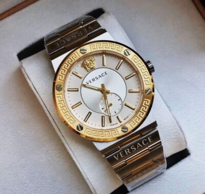 New Versace VEVI00320 Greca Logo gold silver Stainless Steel Men's ...