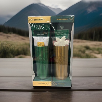 Starbucks Holiday Multi Gift Set 2 Stainless Steel Tumblers W/Hot Cocoa ...