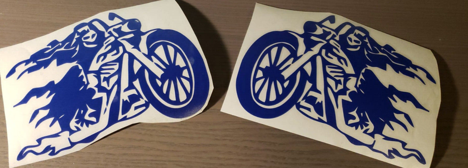 Ghost Rider motorcycle die cut vinyl decal set x2 Outlaw Harley Biker ...