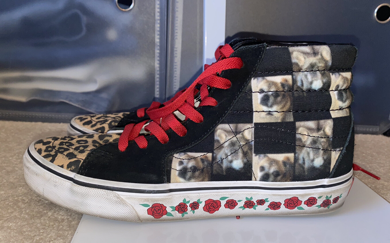 Vans Customs Sk8-Hi Sneakers Roses Leopard with Dogs … - Gem