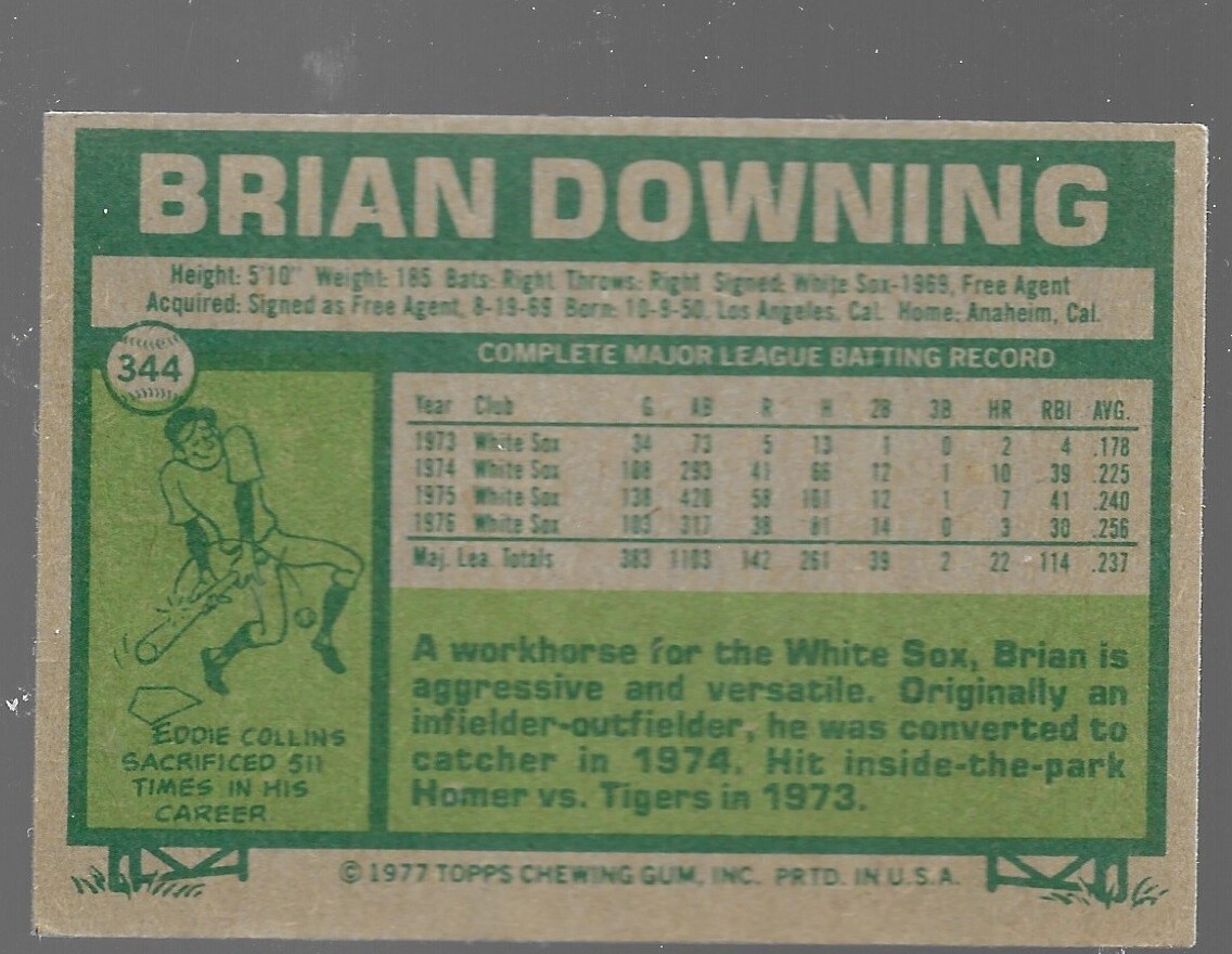 1977 Topps Brian Downing 344 Chicago White Sox Baseball Card | eBay