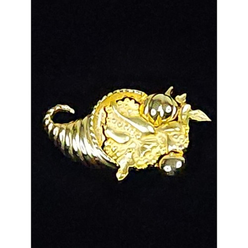 Vintage Thanksgiving Pin Brooch Cornucopia Harvest Gold Tone Fruit ...