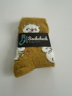 Cat Yellow Fuzzy Crew Socks for Women Cute Socks Novelty Socks Fun ...