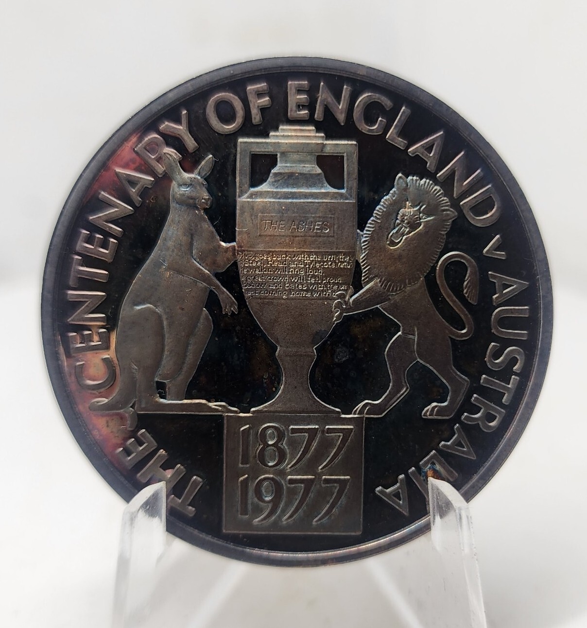 1977 silver MCC test cricket medallion weighs 50g Rainbow Toned Silver ...