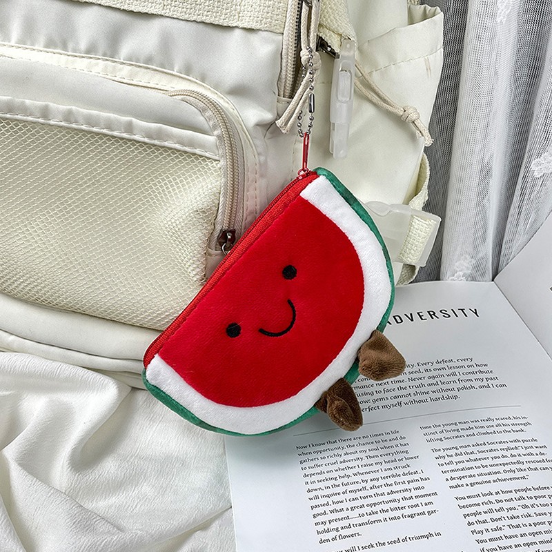 Cute Soft Plush Zipper Coin Purse Cartoon Watermelon Sundry Organizer ...