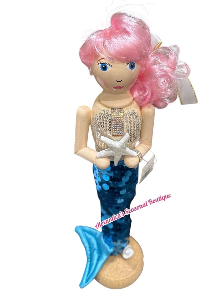 Coastal 15“ Christmas Beach, Mermaid Nutcracker Sequins Fins Oyster ...