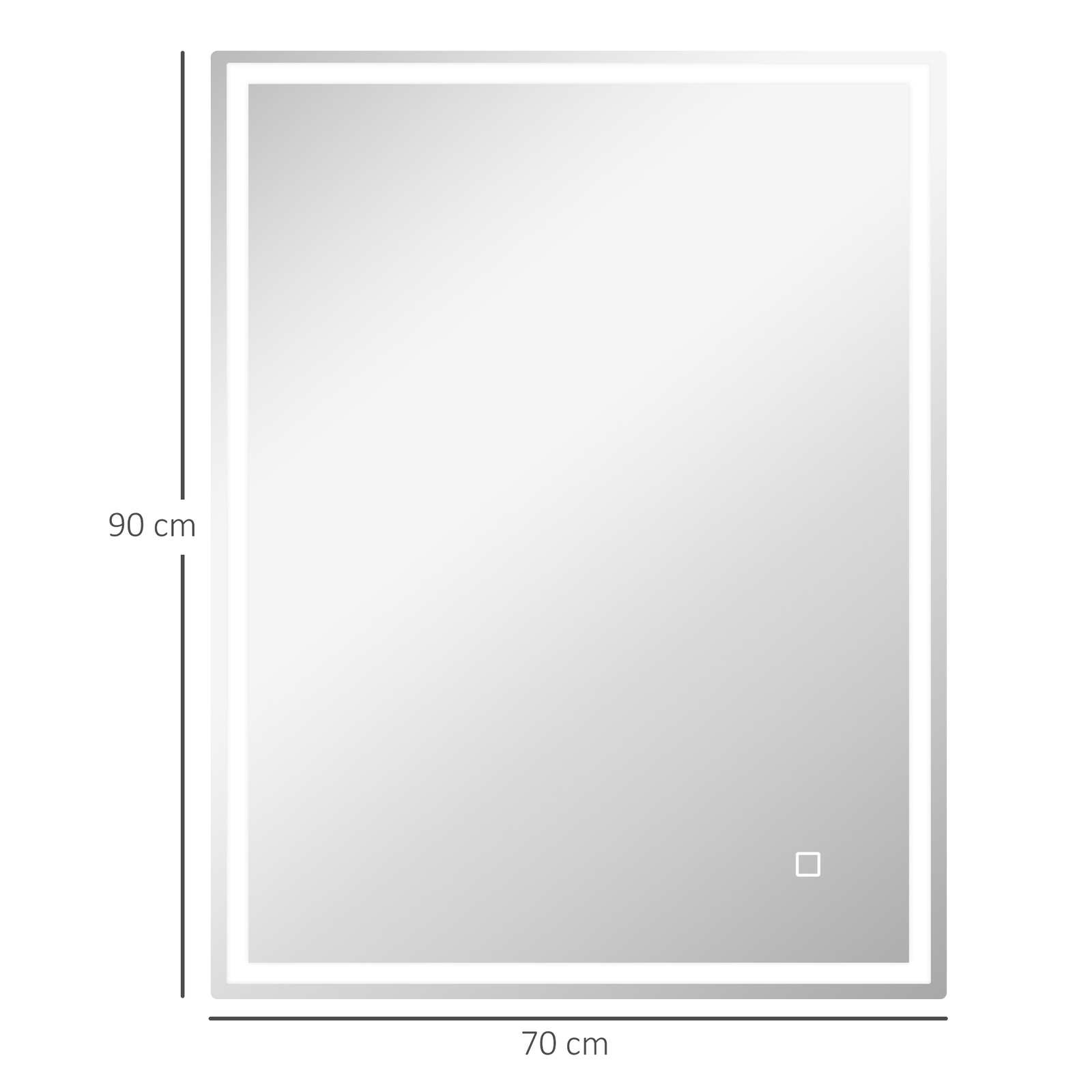 90 x 70cm LED Bathroom Mirror with LED Lights, Dimmable Touch Switch ...