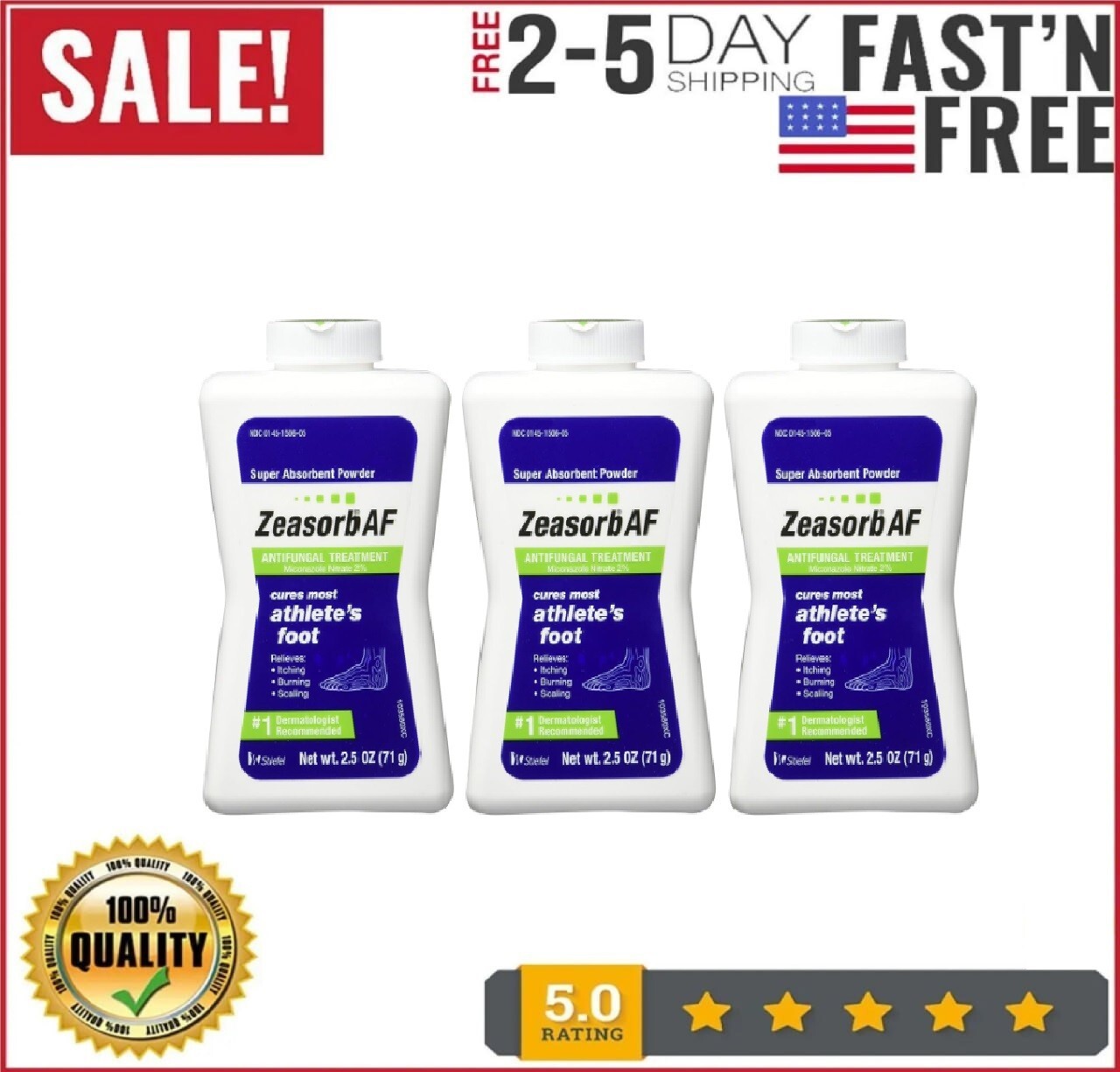 Zeasorb AF Antifungal Powder Miconazole Nitrate 2% Athlete's Foot 2.5oz ...