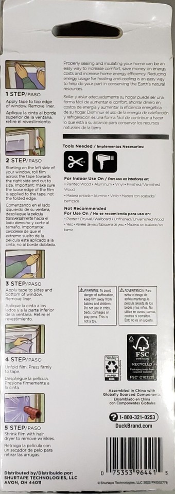 Duck MAX Strength Roll-On Window Kit Insulating Shrink Film 62"x 126 ...