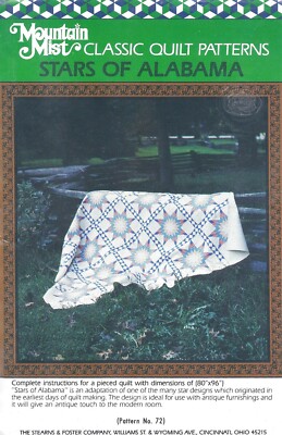 Vintage STARS Of ALABAMA State Quilt Sewing Pattern UNCUT 80x96 SEALED ...
