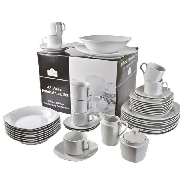 Dinnerware Square 45 Pcs Dishes Porcelain Plates Kitchen Dining 8 ...