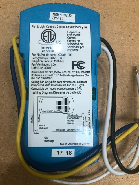 Hunter Intertek Ceiling Fan Remote Control and Receiver K243111000 for ...