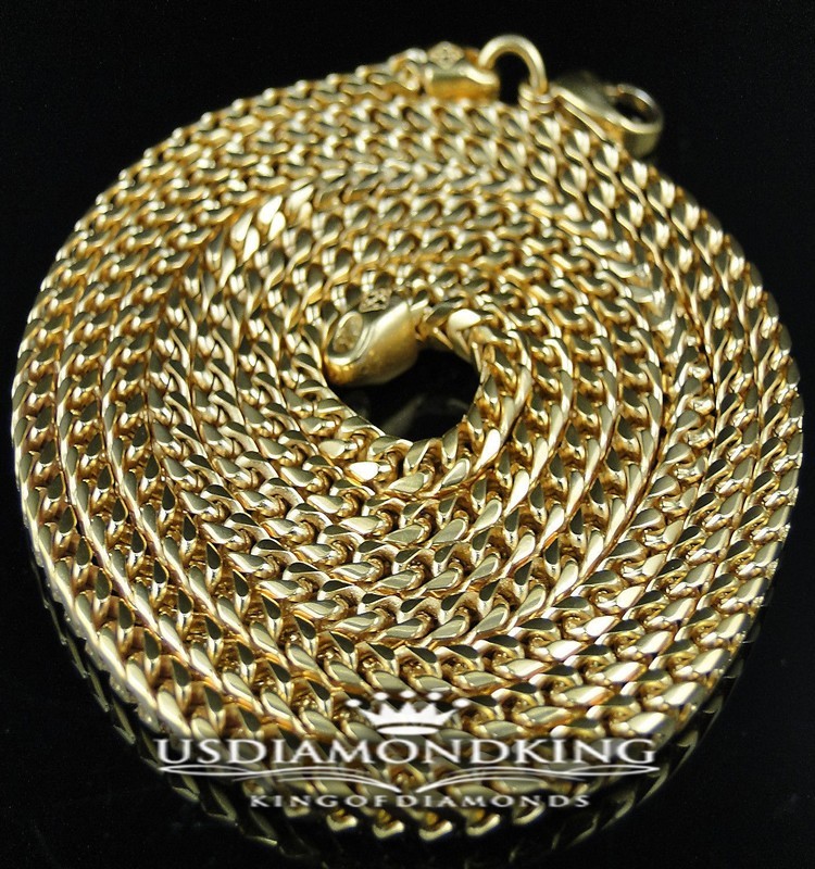 SOLID STAINELESS STEEL YELLOW GOLD FINISH HEAVY FRANCO NECKLACE CHAIN ...