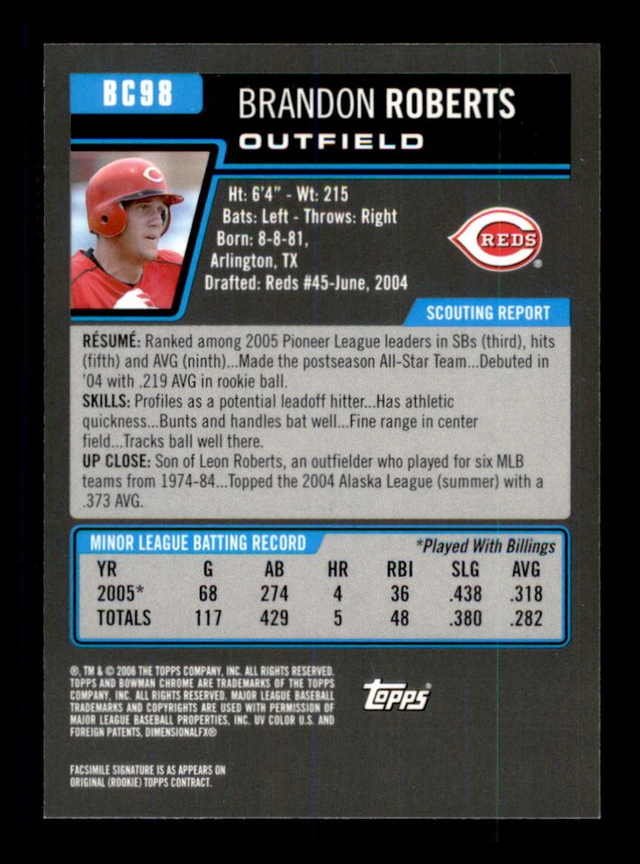 2006 Baseball Bowman Chrome Brandon Roberts Cincinnati Reds #BC98 | eBay