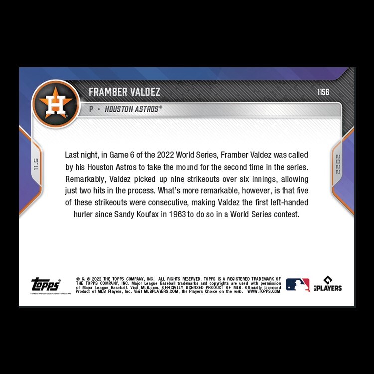 2022 Topps Now #1156 Framber Valdez Astros (PR-1,171) | eBay