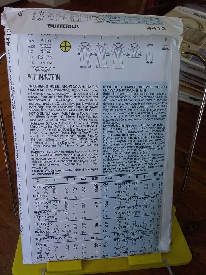 Oop Butterick Busybodies 4413 girls granny nightie pjs hat sz 5-6x NEW ...