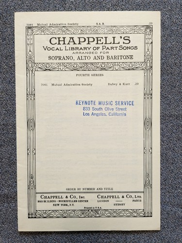 Mutual Admiration Society SAB Chappell's Vocal Library 1957 | eBay