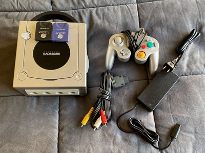 Nintendo Gamecube (GC) Console- Silver-with two memory cards and Mario ...