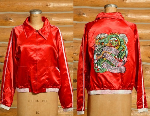 1970s Columbia Records Promotion Dragon Embroidered Red Satin Bomber ...